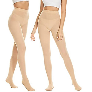 DUCMODA Women's 2-5 Pairs Semi-opaque Soft Tights Comfort High Waistband 70 Denier Pantyhose-Beige-2 Pairs-S-M