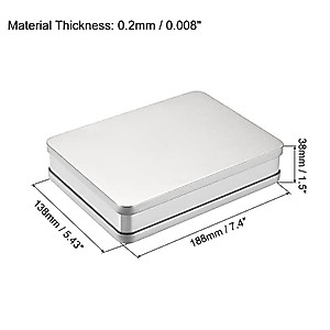 uxcell Metal Tin Box, 3pcs 7.4" x 5.43" x 1.5" Rectangular Empty Tinplate Containers with Lids, Silver Tone, for Home Organizer, Candles, Gifts, Car Keys, Crafts Storage