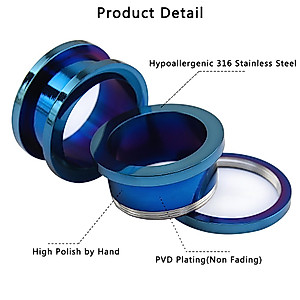 ZS 6 Pairs Stainless Steel Screw Fit Tunnels Plugs Flesh Expander Stretcher Ear Gauges Piercing (Gauge=7/16"(11mm))