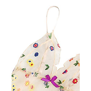 Verdusa Women's Floral Embroidered Sheer Mesh Bralette Top Shorts Lingerie Set Apricot L