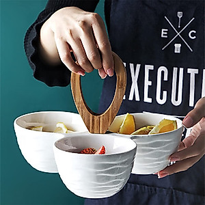 Ceramic Snack Serving Tray, 3-Compartment-Porcelain Modern Tabletop Serving Trays with Handle, Condiments Nuts Snacks Candy Serving Bowls