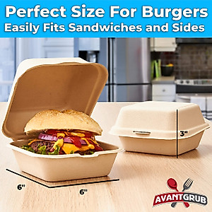 Avant Grub Durable, Grease-Proof 6x6 Clamshell Small To Go Box 100pk. Disposable, Leak-Proof and Microwavable Take Out Food Container With Hinged Lid. Great for Parties, Restaurants and Food Trucks!