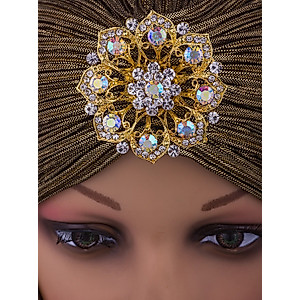 Vijiv Women's Vintage Lurex Knit Turban Beanie Hats Headwraps for 1920s Cocktail Party Gold