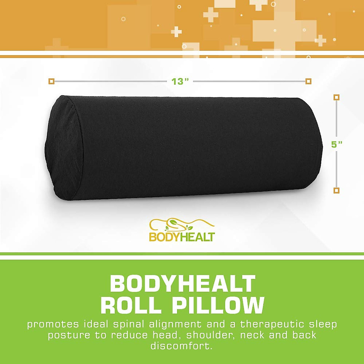 Bodyhealt Neck Roll Pillow - Original Cervical Roll. Round Pillow for Head, Neck, Spine & Back Pain Relief. Circle Pillow, Neck Support Pillow for Sleeping. Cylinder Pillows Firm Lumbar Bolster Pillow