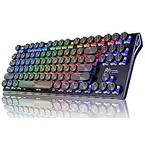 RK ROYAL KLUDGE RKS87 Typewriter Mechanical Keyboard, Hot Swappable Blue Switch Wired PC Gaming Keyboard, 75% Layout RGB 87 Keys Slim Keyboards with Retro Punk Round Keycaps for Mac Windows, Black