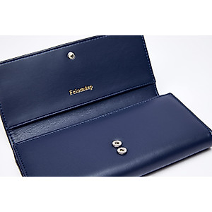 Felomdep Womens Wallet Medium Size Trifold Rfid Blocking Soft PU Leather Large Capacity Long Blue Shopping Wallet For Lady Travel Document Accessories Holder For Passport,Credit Card,Vaccine Card etc