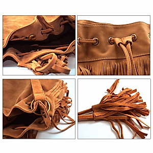 Heidi Bag Women's Fringed Bucket Purse Tassel Faux Suede Shoulder Bag Ring Top-Handle Crossbody Bag (brown)