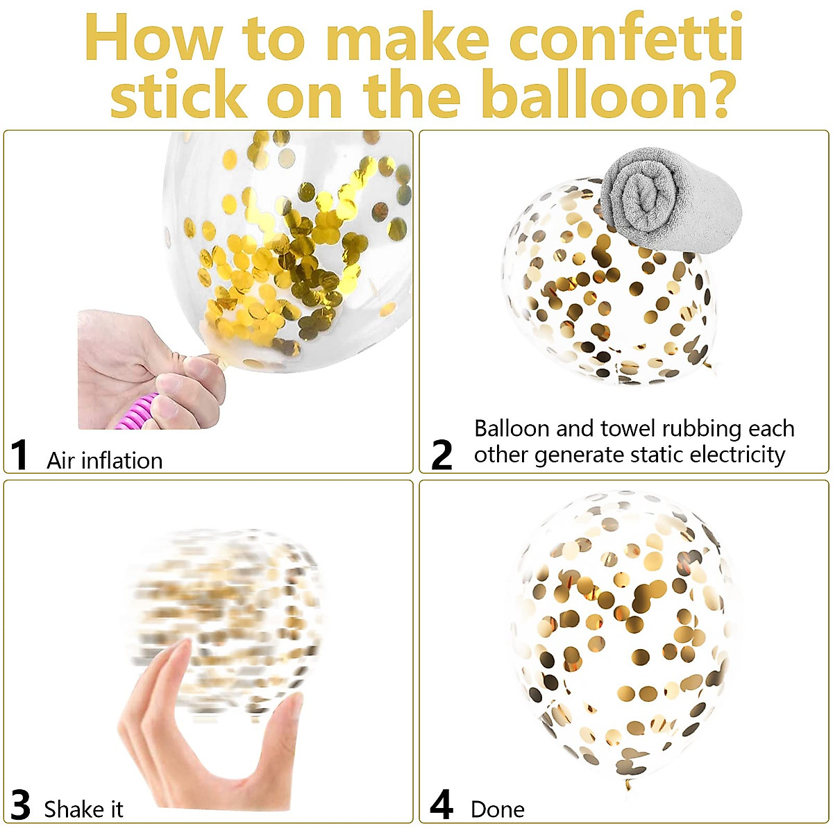 Kelfara Metallic Gold Balloons 60Pcs 12 inch Metallic Gold and Confetti Latex Balloon Bulk for Birthday Party Bridal Shower Wedding Engagement Anniversary Prom Decorations with Gold Ribbon