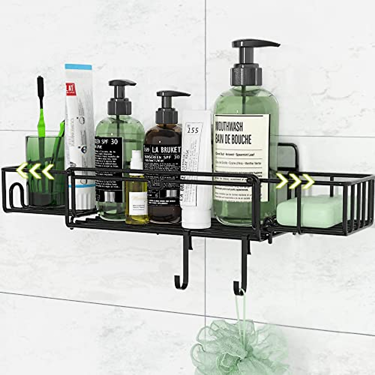 ETECHMART Shower Caddy Organizer, Expandable and Adhesive Bathroom Shower Shelf, SUS304 Rustproof Storage No Drilling Wall Shower Rack,1 Pack/Black