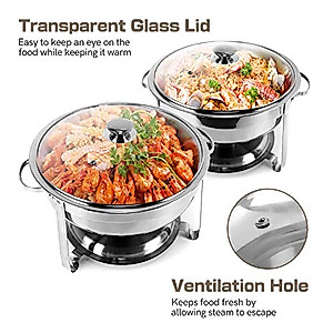 BriSunshine 2 Packs 430 Stainless Steel Chafing Dish Buffet Set, 4 QT Round Chafing Dish with Glass Lid & Lid Holder, Food Warmers for Parties Buffet Wedding Catering