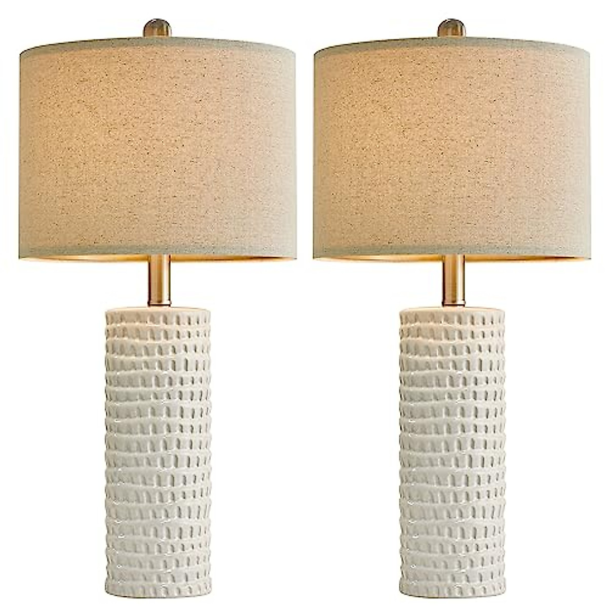 PORTRES 24" Farmhouse Ceramic Table Lamp Set of 2 for Bedroom Living Room White Desk Decor Bedside Lamps for Study Room Office Dorm Modern Accent Nightstand Lamp End Table Lamps
