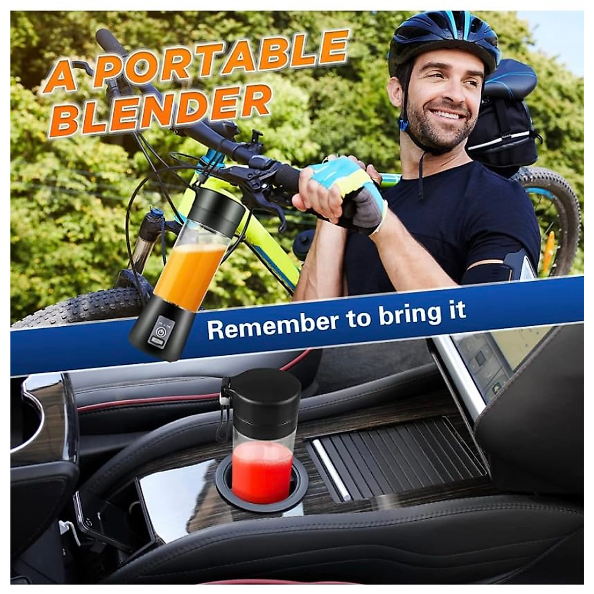 Portable Blender,Personal Blender for Smoothies and shakes with Rechargeable USB Port, 380ml mini Personal Size Blender with 6 Blades (black)