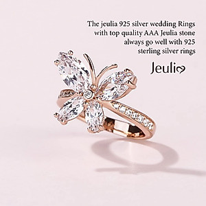Jeulia Sterling Silver Rose Gold-Plated Butterfly Ring Band for Women Girls Romantic Diamond Jewelry for Her Wedding Birthday Mother's Day Anniversary with Gift Box (Butterfly, 6)