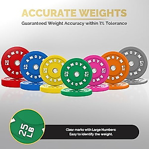 AMGYM Color Olympic Bumper Plate, Weights Plates, Bumper Weight Plate, Steel Insert, Strength Training(140lb set)