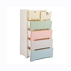 Nightstand Bedside Table Drawer Cabinet Macaron Plastic Drawers Dresser Storage Cabinet W/ 6 Drawers Closet Organizer Modern and Elegant Look Storage Tower Dresser