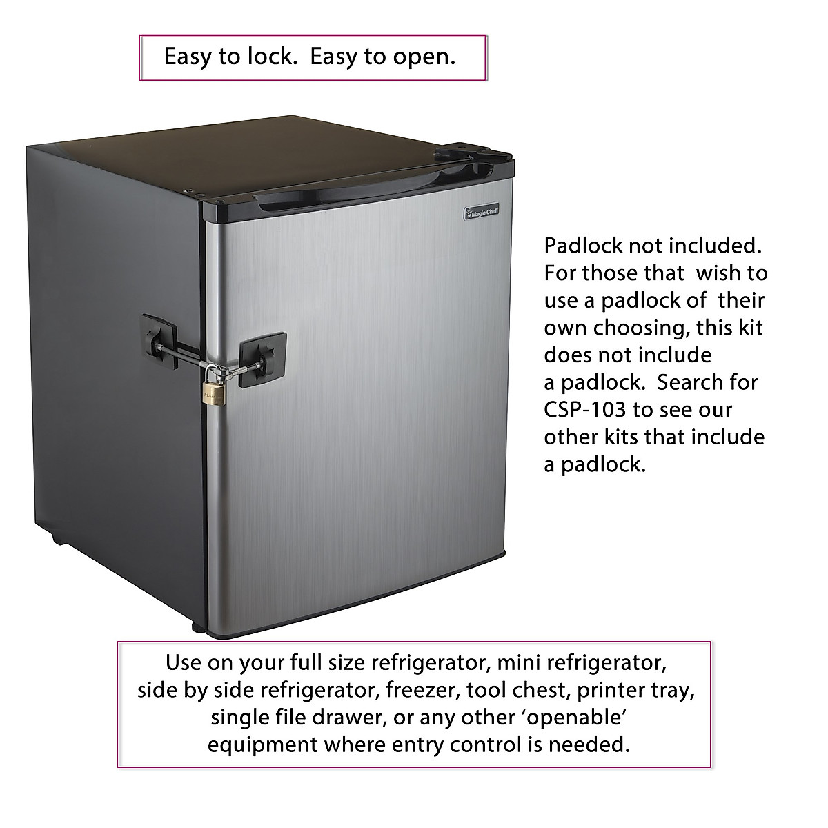 2-Pack Refrigerator Lock (2-Pack, Black Without Padlock),CSP-103.B.NP.2