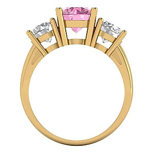 Clara Pucci 3.25 ct Round Cut Custom Engraving 3 stone Pink Gemstone Engagement Wedding Solitaire W/Accent Ring 18K Yellow Gold Size 8.5