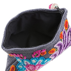 NOVICA Artisan Hand Embroidered Alpaca Clutch Floral in Slate from Peru Wool Handbags Grey Multicolor Clutches Patternedembroidered ' Midnight Delight'