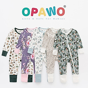 OPAWO Viscose from Bamboo Onsies for Baby Girls' One-Piece Rompers with 2 Way Zipper Mittens Cuff Infant Footless Sleep 'N Play6-12 Month
