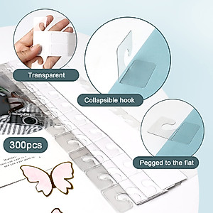 Zsxdc 300 Pieces Clear Self Adhesive Hang Tabs Hooks J-Hook Folding Tab with Hook Plastic Display Handg Tabs for Store Retail Display