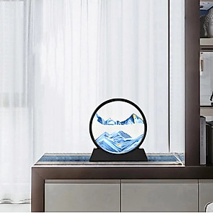 MUNSCVUS Moving Sand Art Picture in Motion, Round Tempered Glass 3D Deep Sea Sandscapes with Display Flowing Sand Frame for Relaxing Desktop Home Office Work Décor for Kids Adults (Blue, 12inch)