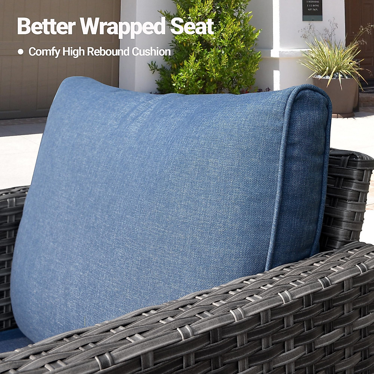 ovios Patio Sofa All Weather Outdoor Furniture Loveseat Couch High Back Wicker Rattan Loveseat Couch for Yard Backyard Porch (Denim Blue)