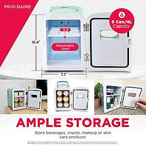 Frigidaire EFMIS129-MINT Mini Personal Fridge Cooler, 1 Gal Capacity fits Six Cans, Includes Plugs for Home Outlet & DC Charger-9.84" D x 7.09" W x 10.35" H