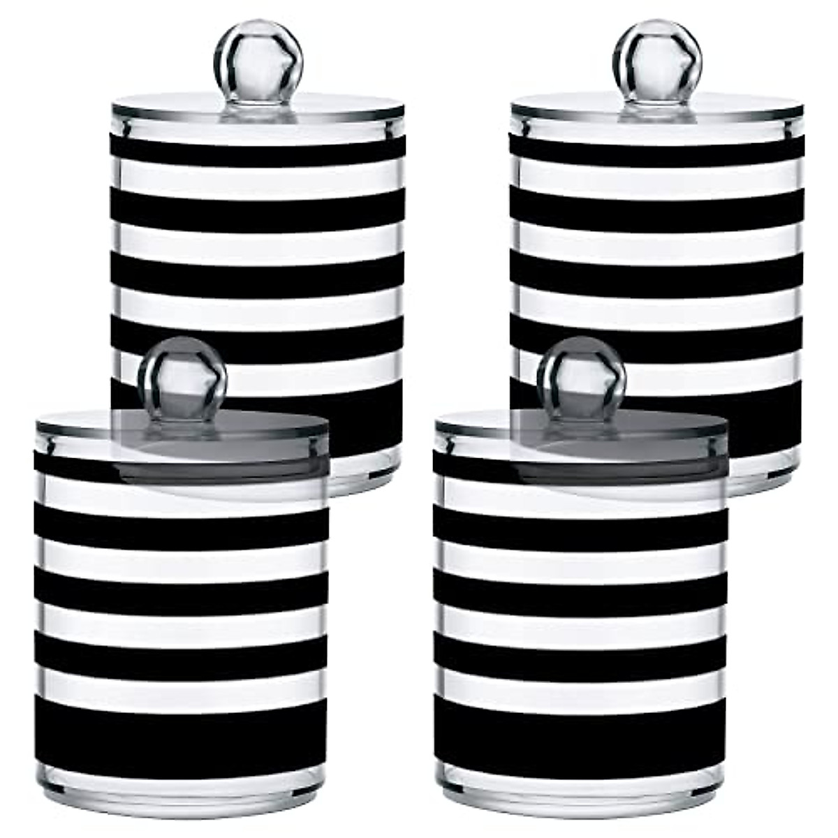 UMIRIKO 2 Pack Black White Stripe Qtip Holder - 10 oz Restroom Bathroom Organizers Storage Containers,Plastic Apothecary Jars with Lids for Cotton Ball,Cotton Swab,Cotton Round Pads,Floss 20605648