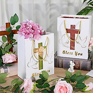 Fulmoon 50 Pack 10 Inch White Cross Gift Bag Bulk Church God Bless Bags with Handles Religious Baptism Gift Favors for First Communions Confirmation Weddings Clergy Day Easter Christenings