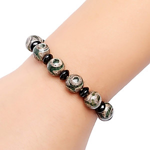 ZenBless Round Grey Tibetan Dzi Beads Bracelet Mala Beads Amulet Bangle Attract Good Luck (12MM Beads)