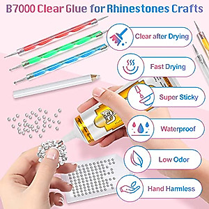110 ML B7000 Rhinestones Glue for Crafts, 3.7 fl oz B7000 Jewelry Glue with 5 Dotting Pen Tool, Wax Pencil, Tweezer Rhinestones Tray and Glue Container for DIY Craft Jewelry Making Nail Art