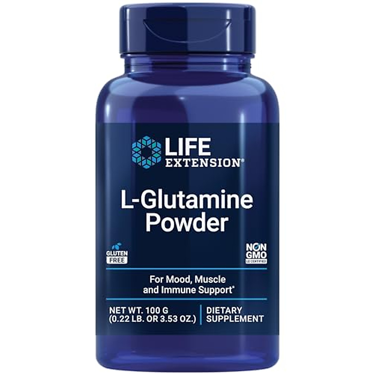 Life Extension L-Glutamine Powder, amino acid, supports muscle health and immune health, gluten-free, non-GMO, vegetarian, 100 grams