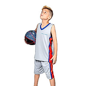 PAIRFORMANCE Boys Basketball Jerseys Shirt Sports Shirts and Athletic Shorts Set for Youth Kids Age 6-12 Team Uniforms -Bask-Grey-M