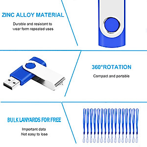20PCS 4GB Bulk Flash Drives EASTBULL USB 2.0 Metal 4GB Flash Drive Bulk Thumb Drive Pack Swivel USB Drives Pack (Blue 20Pack)