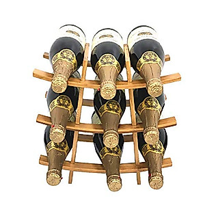 DECOMIL 9 Bottle Samurai Style Stackable Modular Wine Rack Wine Storage Rack Solid Bamboo Wine Holder Display Shelves, Wobble-Free (9 Bottle Capacity - Samurai Style Capacity)