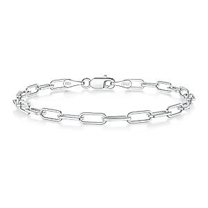 BRIJEWNES Silver Paperclip Chain Bracelet, 925 Sterling Silver, 7.5 Inches, for Women