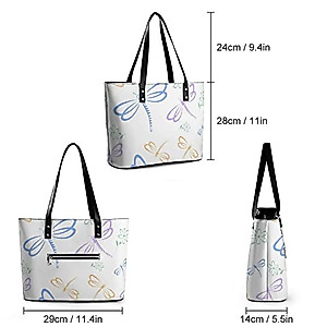 Womens Handbag Dragonfly And Flower Leather Tote Bag Top Handle Satchel Bags For Lady
