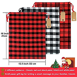 HRX Package Large Cloth Christmas Gift Bags, 4pcs Reusable Fabric Drawstring Wrapping Bags Holiday Santa Sack with Gift Tag for Xmas Presents