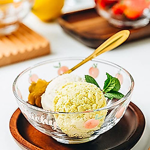 Sizikato 2pcs Clear Glass Fruit Bowl, 6 Oz Snack Bowl, Dessert Bowl, Cute Strawberry Pattern