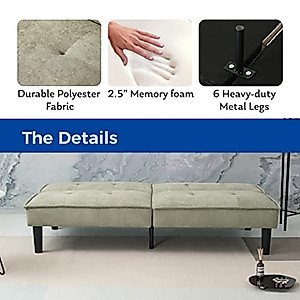 MLILY Modern Convertible Folding Futon Sofa Bed for Compact Living Space, Apartment, Dorm, Bonus Room, Adjustable Backrest, Metal Legs, Beige