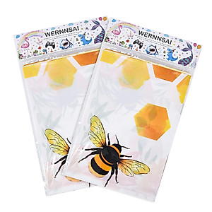 WERNNSAI Bee Party Tablecloth - 2 Pack 108'' X 54'' Bee Birthday Party Supplies for Kids Girls B-Day Baby Shower Bumblebee Themed Party Decoration Large Plastic Disposable Table Cover