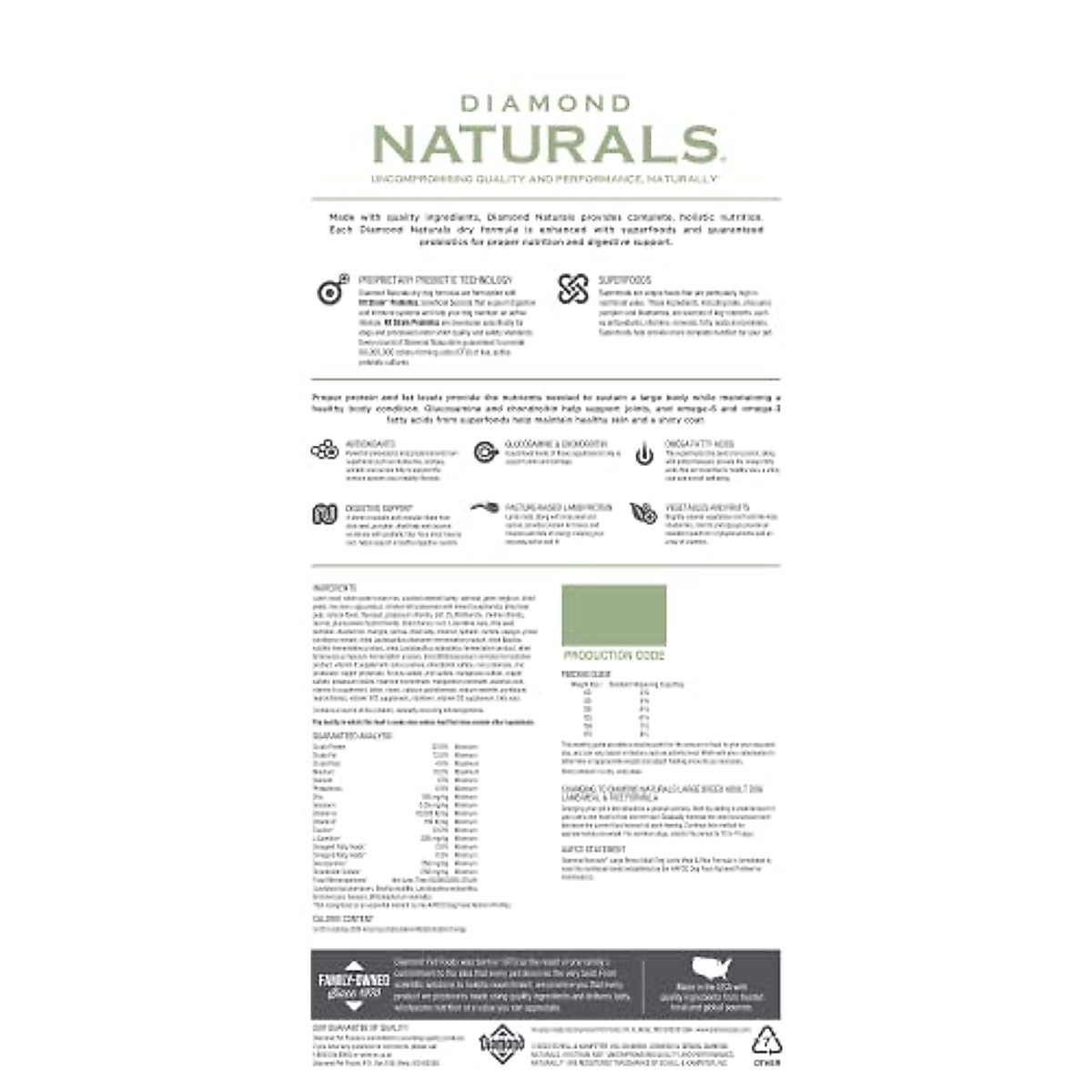 Diamond Naturals Large Breed Adult Dry Dog Food Lamb Meal and Rice Formula with Protein from Real Lamb, Probiotics and Essential Nutrients to Support Balanced and Overall Health in Adult Dogs 40lb