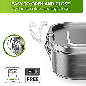 Blockhuette Stainless Steel Lunch Box for Adults I 27oz I Bento Box with 3 Compartments, Leak-Proof Container, Metal Lunchbox for Travel & Work, Eco-Friendly Meal Storage Solution, incl free Sealing