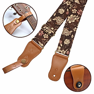 Nefelibata Japanese Cotton Guitar Strap for Acoustic Guitar, Ukulele, Free Headstock Strap Adapter with Buckle, Guitar Picks and Strap Lock(Pomegranate Flower)