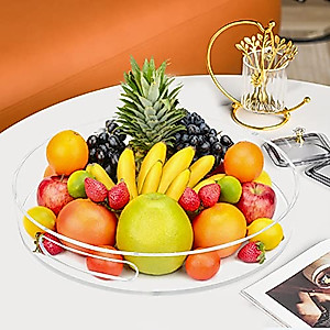 Funtygy Acrylic Tray, Clear Serving Tray with Handles, Decorative Tray Round Tray for Vanity Ottoman Bathroom Kitchen Dining Room Coffee Table Countertop Home Decor