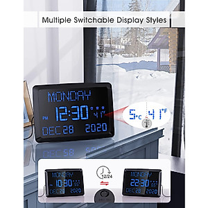 Digital Wall Clock, 11.5" Extra Large Display Calendar Alarm Day Clock with Date and of Week, Temperature,2 USB Chargers,3 Alarms, 5 Dimmer& 12/24Hr LED Desk for Office, Living Room, Bedroom, Elderly