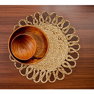 MORE Jute Hand Braided Placemats Set of 6 | 15 Inches Round Tablemats for Kitchen Dining Table Top Rug Mats & Dinner Table Plate Pads Mates | Rustic Natural Fiber Vintage Rugs Mat, Natural Beige
