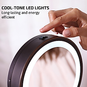 OVENTE 7'' Lighted Makeup Mirror with 1X/7X Magnification, Cordless Tabletop Mount Vanity Mirror with 360° Swivel Design & Double Sided Glow Cosmetic White LED Ring Light, Antique Bronze MCT70ABZ1X7X