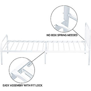 Voilamart Kids Twin Bed with Storage,Twin Metal Bed Frames with Headboard and Footboard, White Metal Platform No Box Spring Needed for Kids