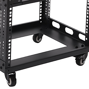 18U Open Frame Server Rack - 4 Post Adjustable Mobile - Free Standing Rolling Network/Computer Equipment Data Rack, Open Frame Rack for Servers & AV Gear